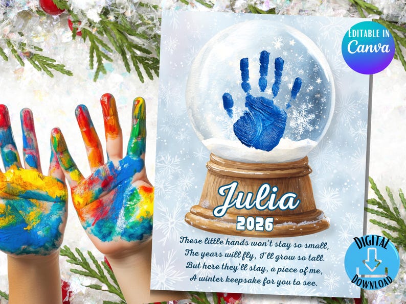 Winter Handprint Craft Printable, Editable Snowglobe Poem Keepsake ...
