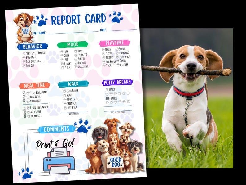 Dog Report Card Printable: Pet Sitter & Daycare Form (8.5x11 PDF ...