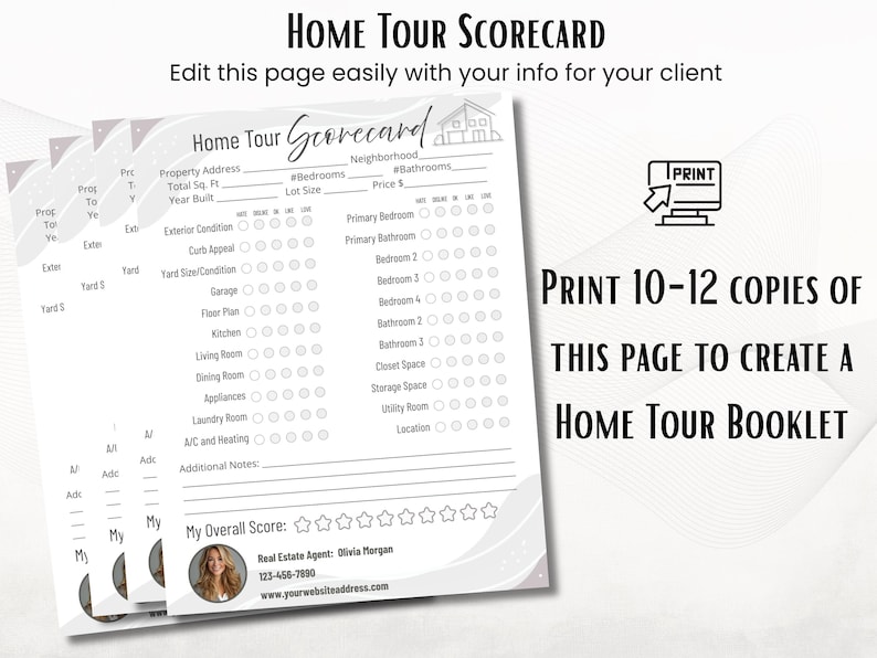 Home Buyer Checklist: Real Estate Touring Scorecard, Canva Template ...