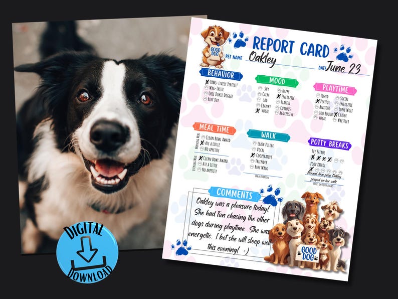 Dog Report Card Printable: Pet Sitter & Daycare Form (8.5x11 PDF ...