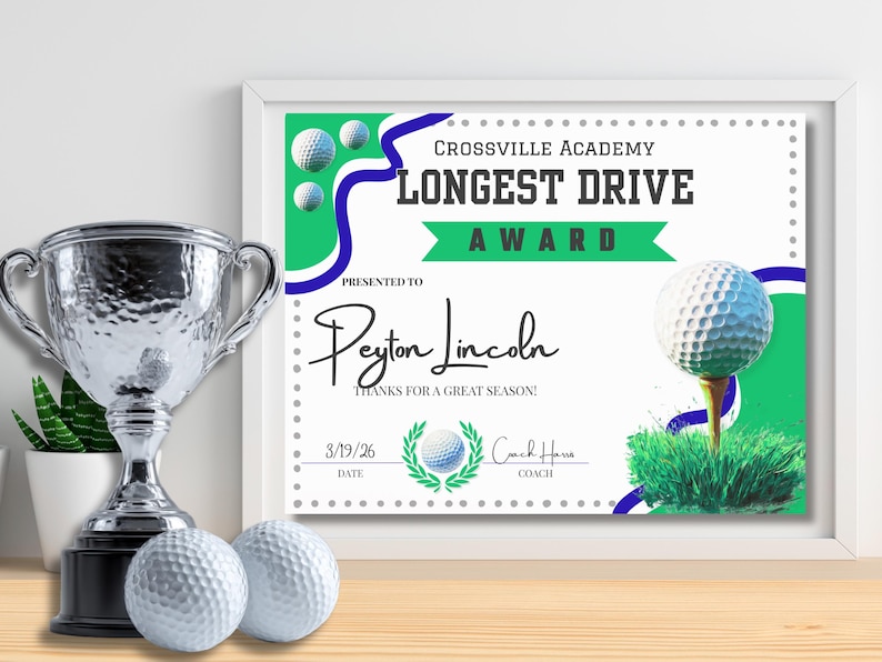 Golf Award Certificates, Editable Golfer Recognition, End of Season ...