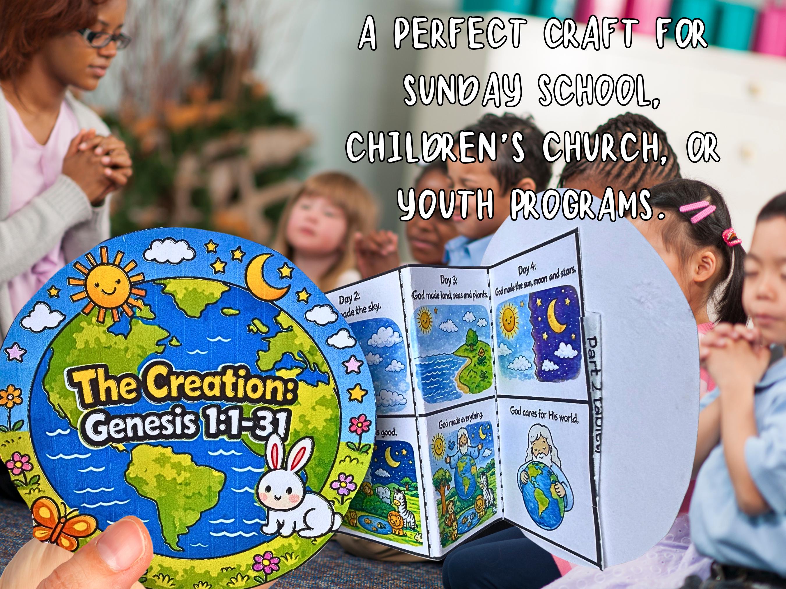 Creation Story Bible Craft for Kids, Genesis 1 Foldable Coloring ...
