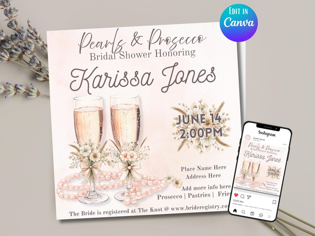 Pearls and Prosecco Bridal Shower Invitation, Prosecco and Pearls ...