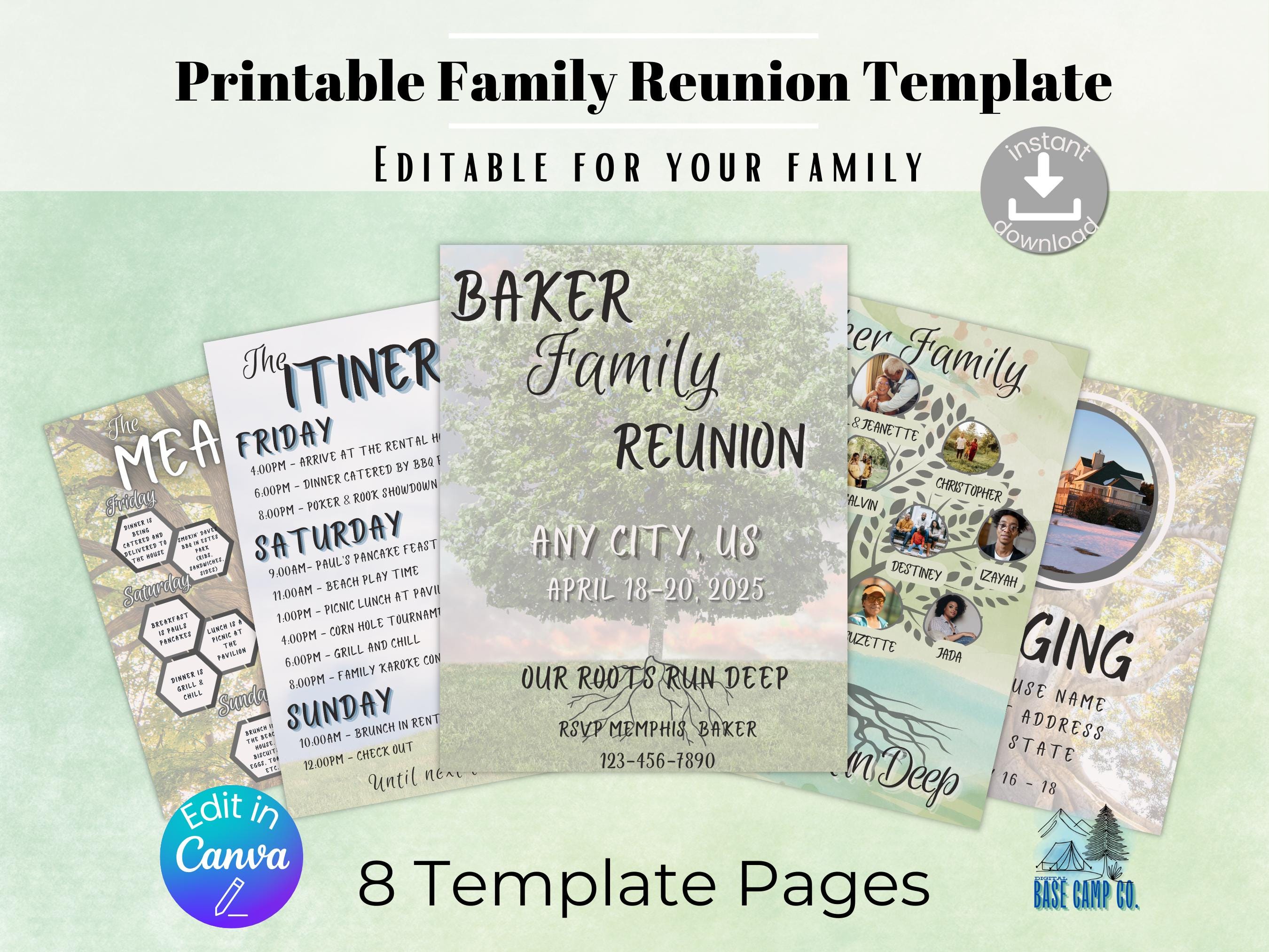 Family Reunion Itinerary Template: Editable Family Tree (canva) - Etsy