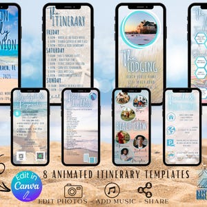 Family Reunion Itinerary Template, Beach Trip Planner, Editable Canva ...