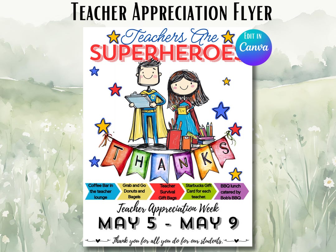 Teacher Appreciation Week Flyer: Superhero Theme (digital Download) - Etsy