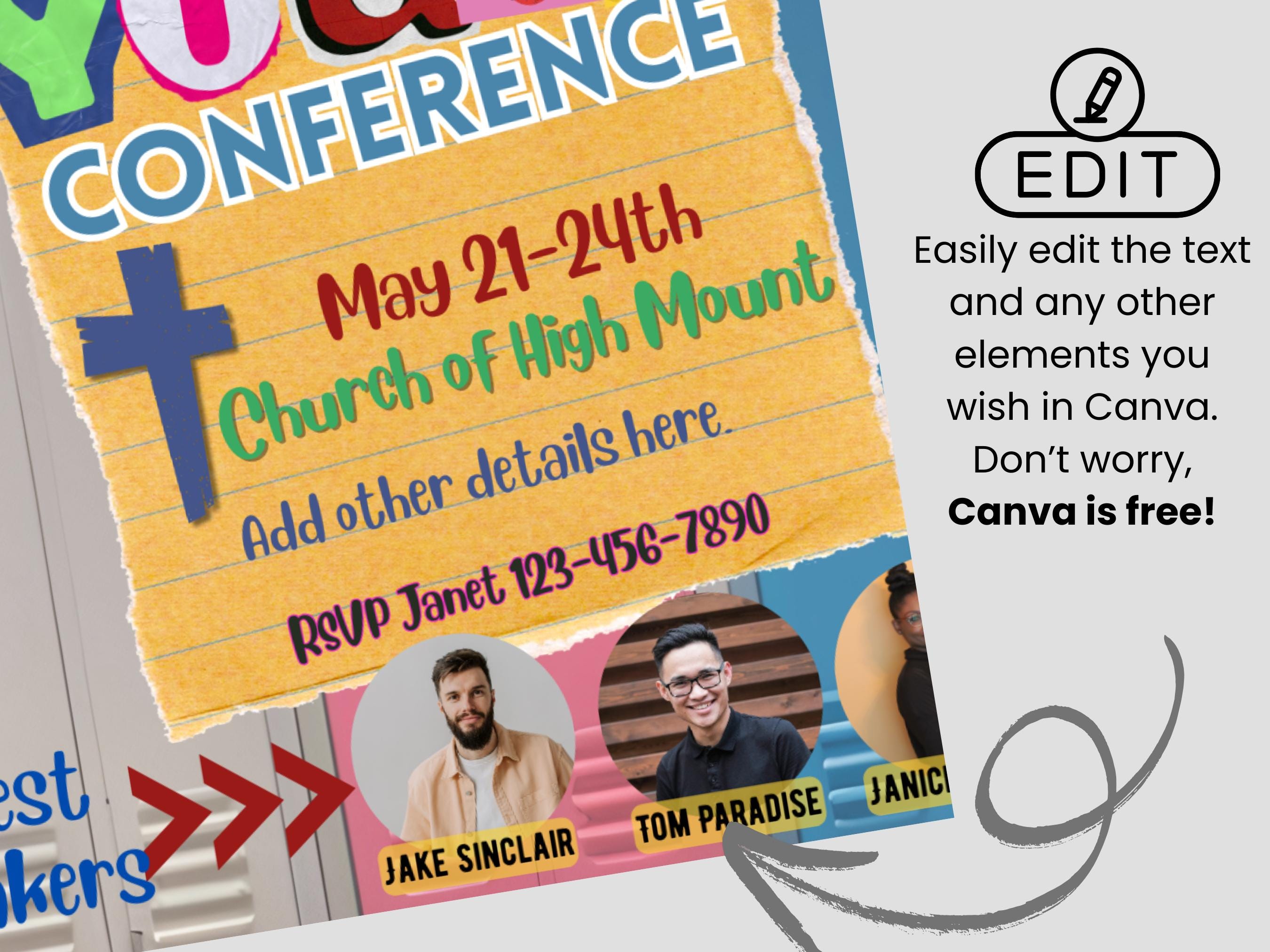 Youth Conference Flyer Template, Teen Church Event Poster, Editable ...