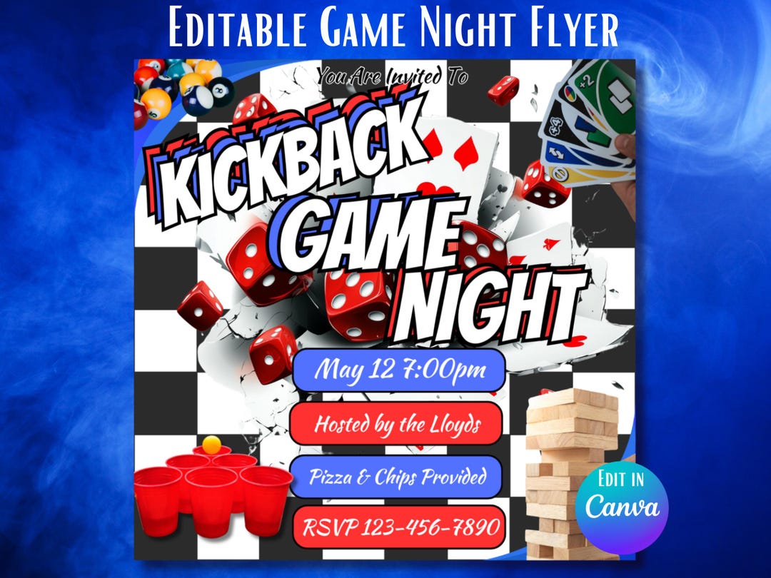 Kickback Game Night Flyer: Editable Party Invite (digital Download) - Etsy