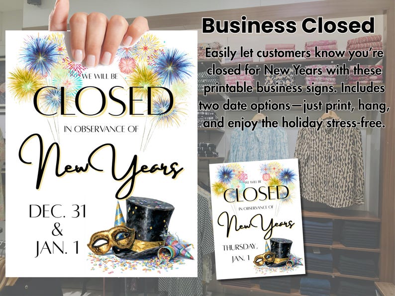 Closed for New Years Sign, Printable Business Notice, Holiday Closure ...