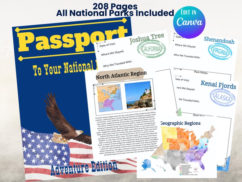 Editable National Park Passport Book, Digital Camping Adventure Journal ...