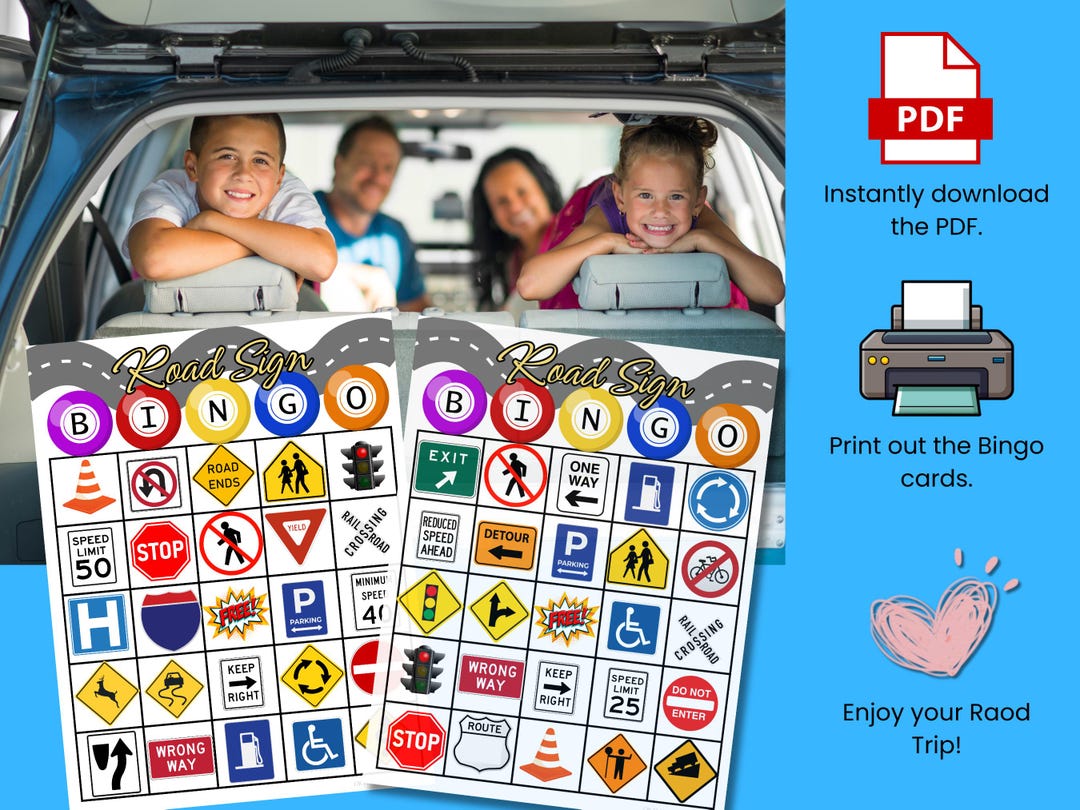 Road Sign Trip Bingo, Car Travel Games, Traffic Signs BINGO Printable ...