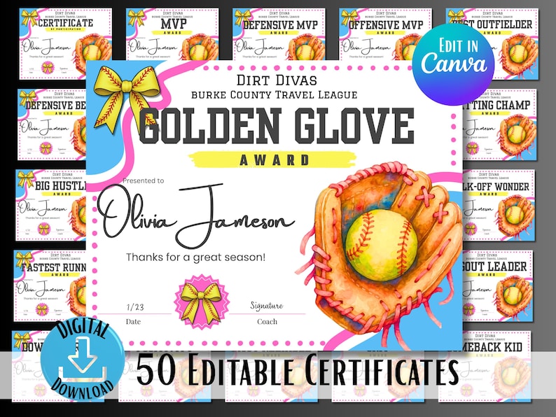 Softball Award Certificates, Editable Player Recognition, End of Season ...