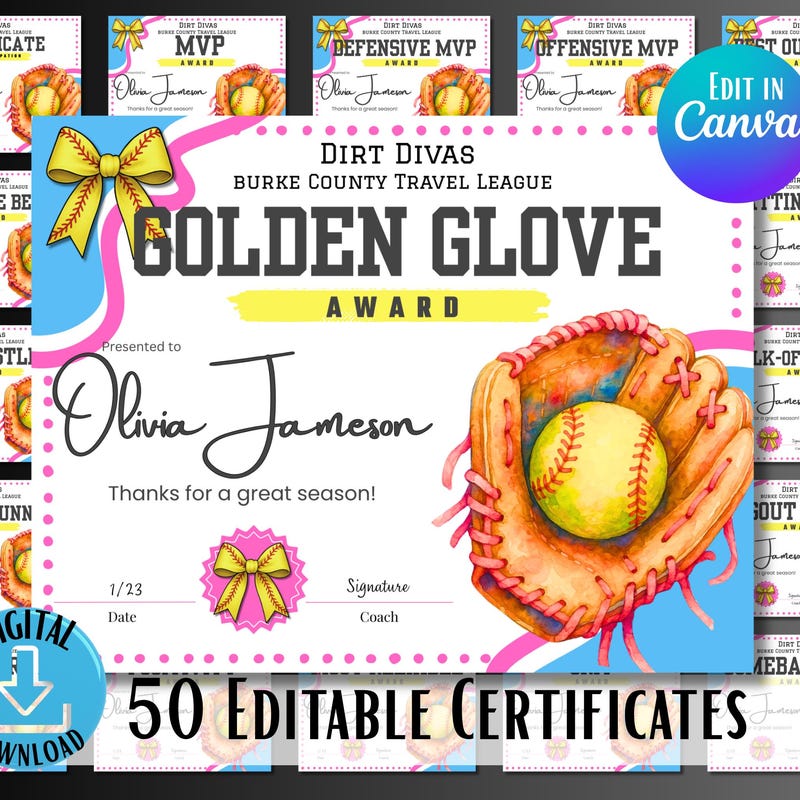 Softball Award Template - Etsy