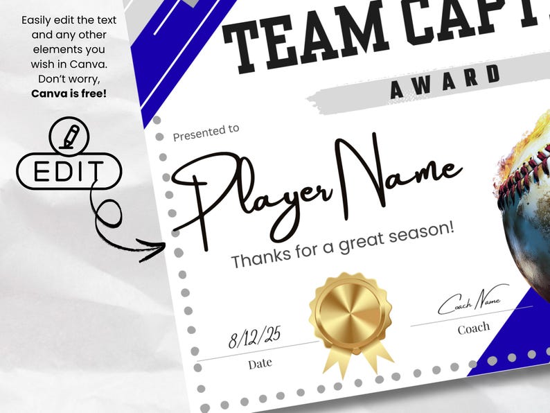 Editable Baseball Award Certificates, End of Season Team Awards, 50 ...
