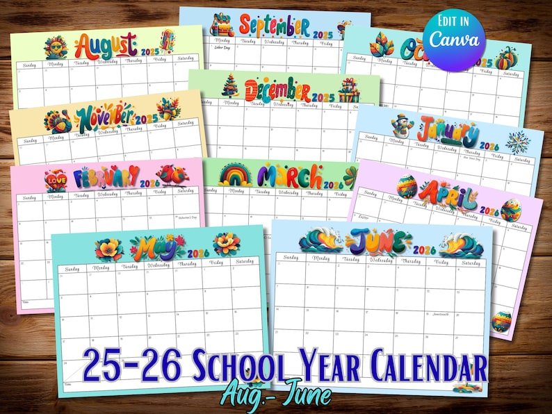 2025-2026 School Calendar, Academic Planner Printable, Monthly Teacher ...