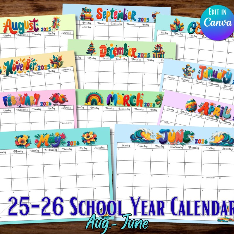 Editable school calendar 25 26 - Etsy België