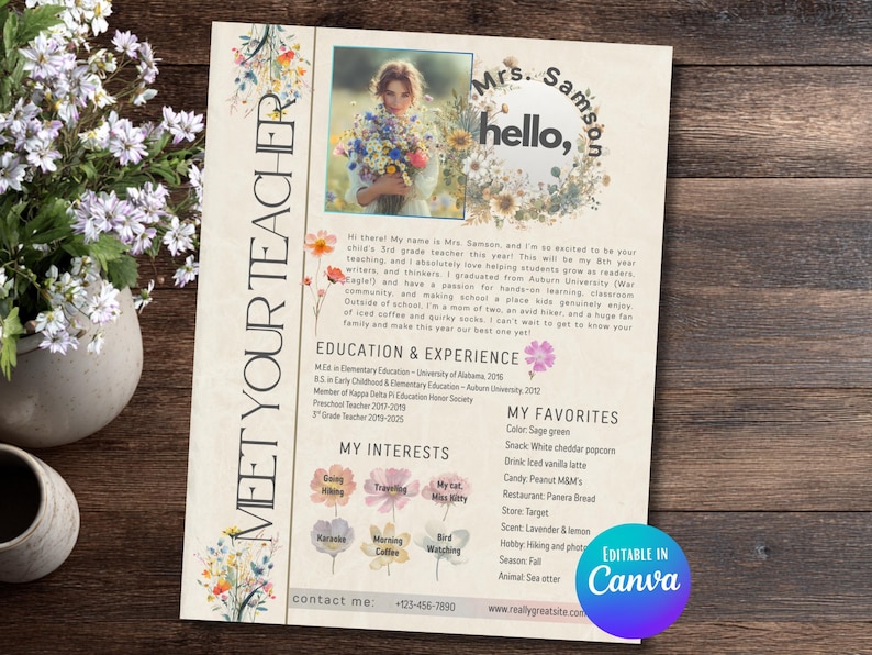 Meet the Teacher Template, Boho Wildflower Editable Flyer, Neutral ...