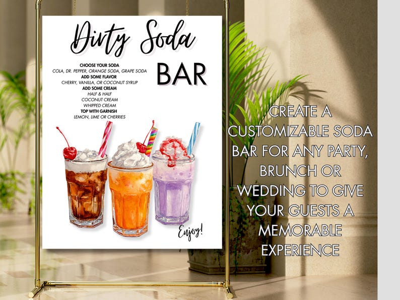 Dirty Soda Bar Sign, Party Drink Station Printable, Editable Canva ...