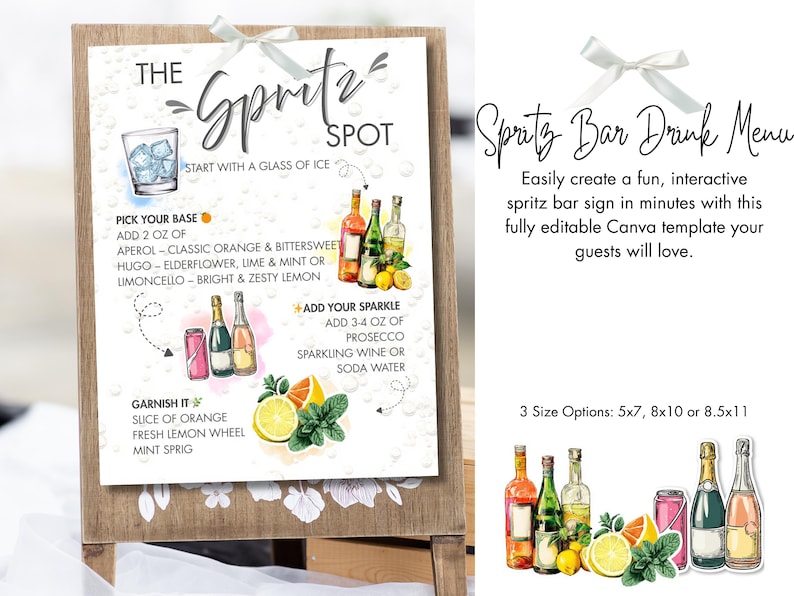 Spritz Bar Sign Template, Cocktail Party Menu Poster, Wedding Drink ...