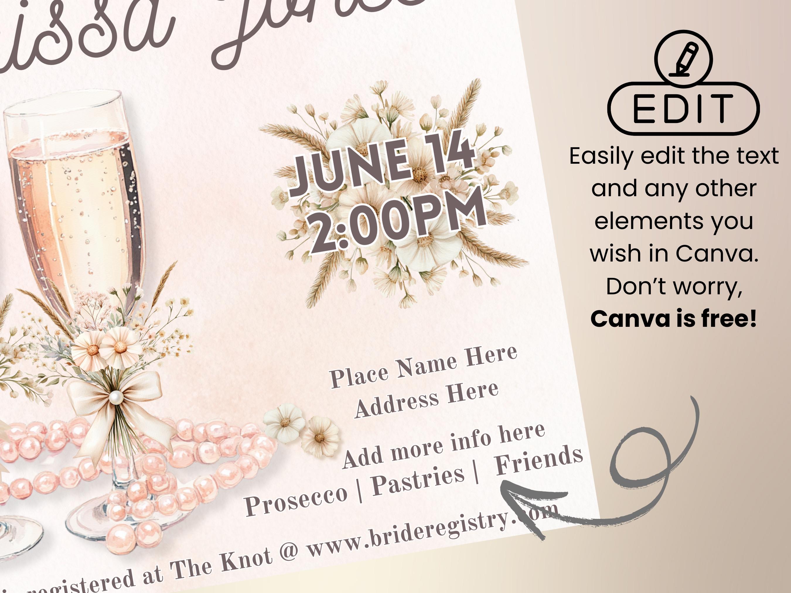 Pearls and Prosecco Bridal Shower Invitation, Prosecco and Pearls ...
