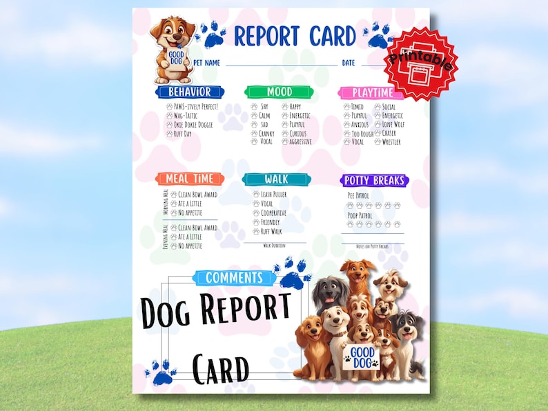 Dog Report Card Printable: Pet Sitter & Daycare Form (8.5x11 PDF ...