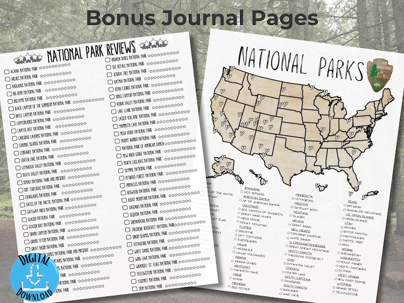 National Parks Journal, US Travel Diary Printable, 63 Park Pages, RV ...
