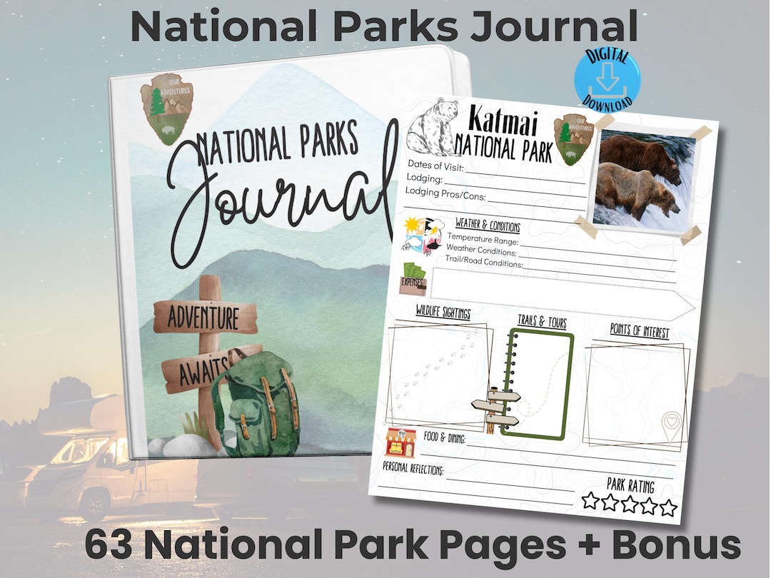 National Parks Journal, US Travel Diary Printable, 63 Park Pages, RV ...