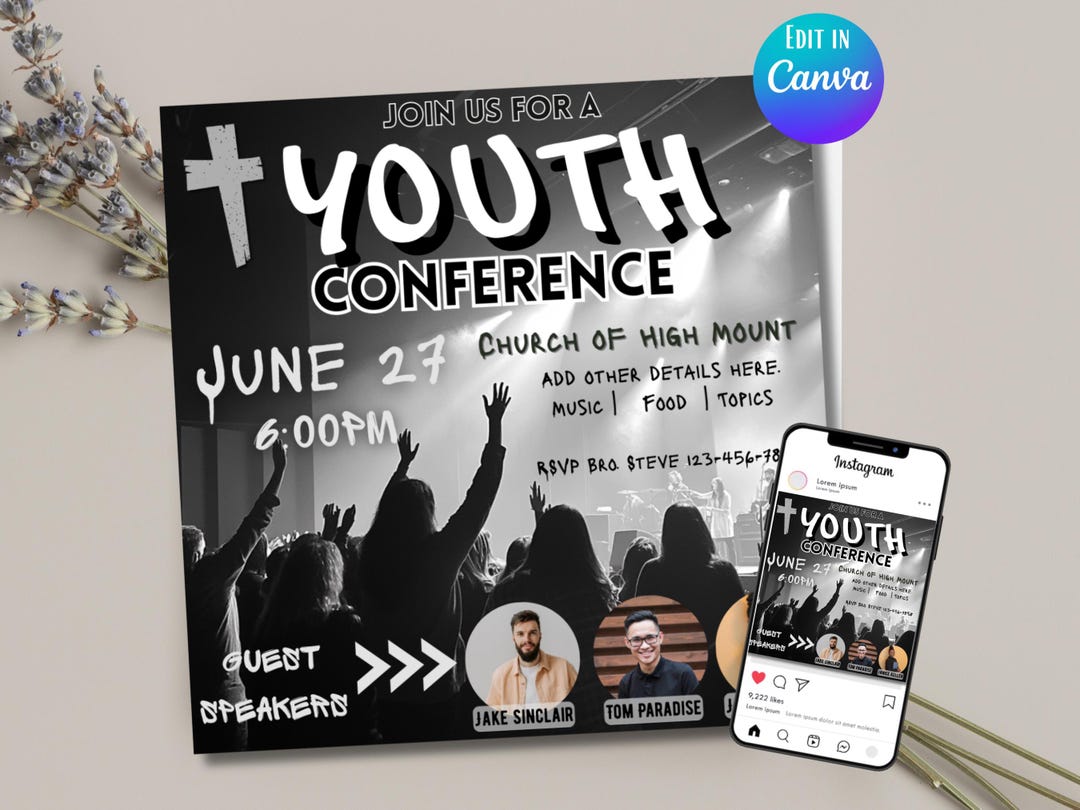 Youth Conference Flyer: Editable Canva Template, Christian Event ...
