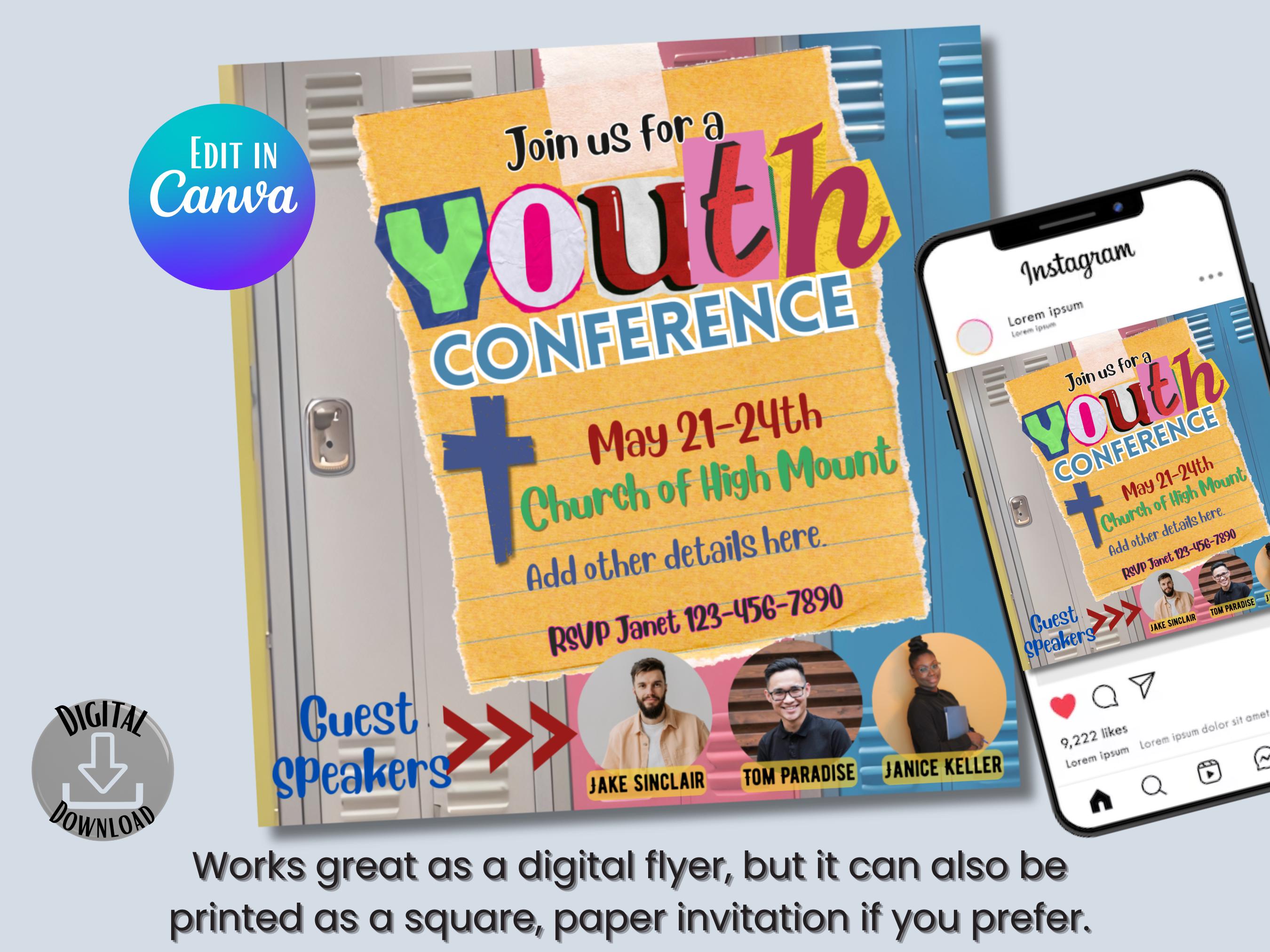 Youth Conference Flyer Template, Teen Church Event Poster, Editable ...