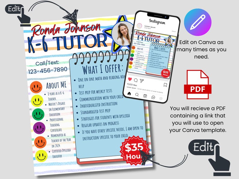 Editable Tutoring Flyer Template: Colorful Design for Canva (digital ...