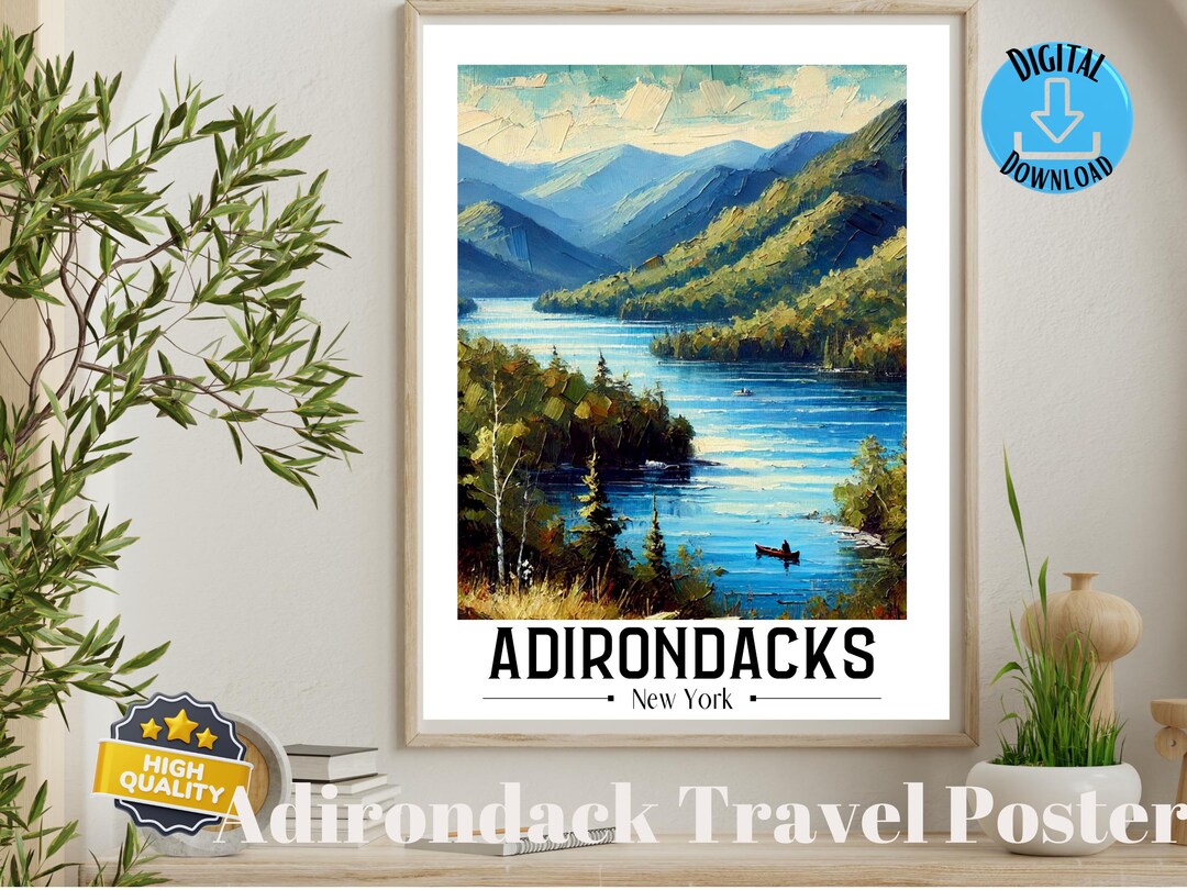 Adirondack Travel Poster, Adirondacks Mountains Art Print, Upstate New ...
