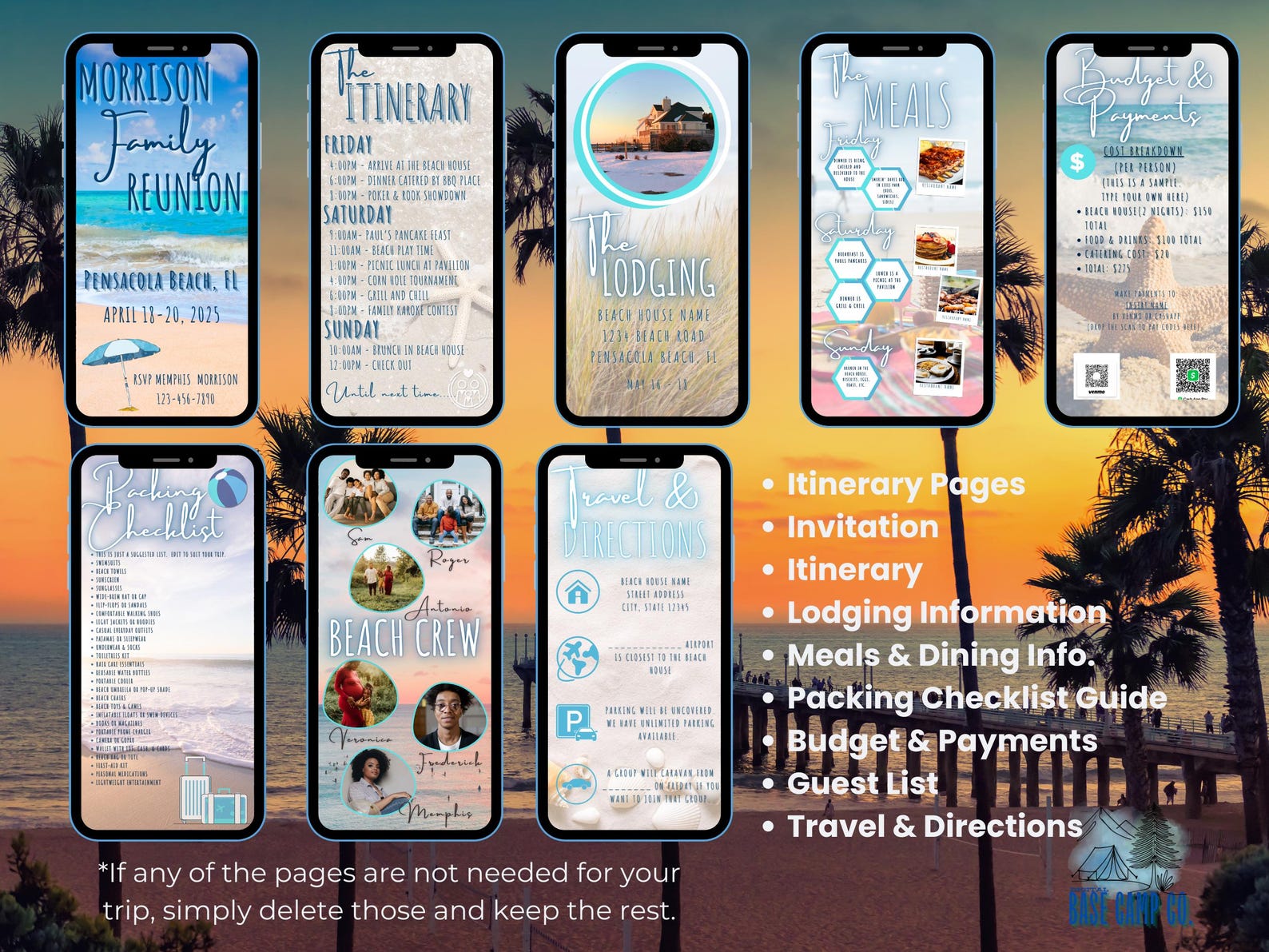 Family Reunion Itinerary Template, Beach Trip Planner, Editable Canva ...
