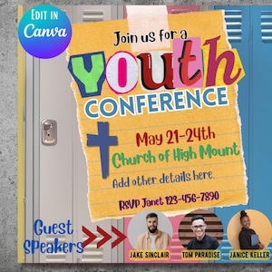 Youth Conference Flyer Template, Teen Church Event Poster, Editable ...