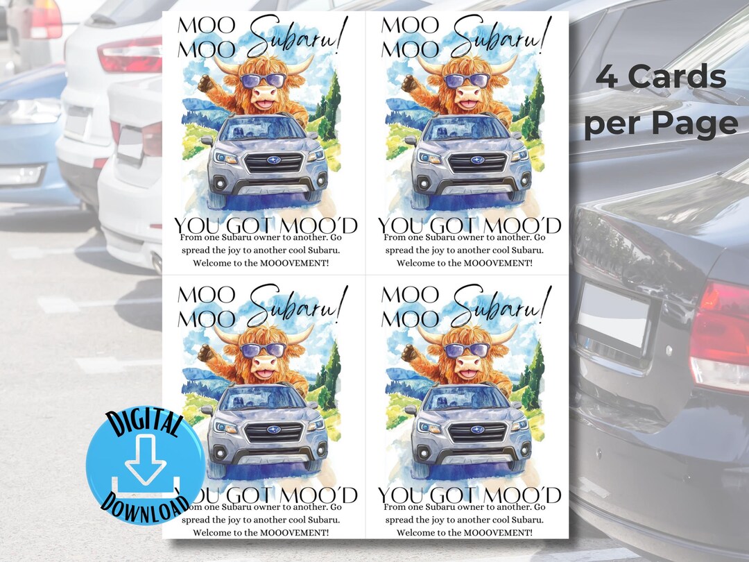 Moo Moo Subaru Cards, Subaru Outback Moomoo Subaru Game, Highland Cow ...