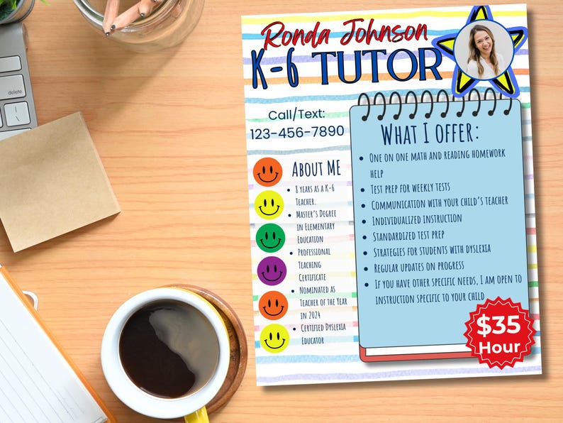 Editable Tutoring Flyer Template: Colorful Design for Canva (digital ...
