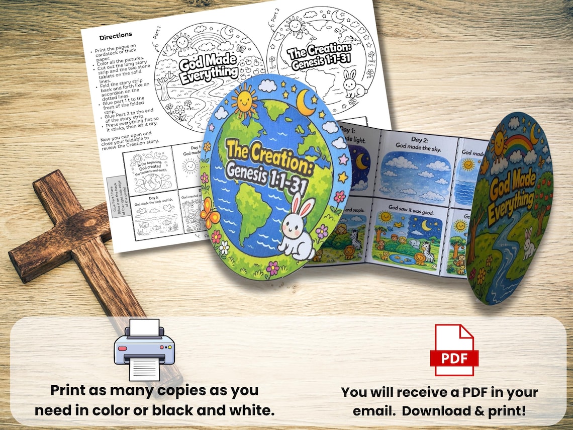 Creation Story Bible Craft for Kids, Genesis 1 Foldable Coloring ...