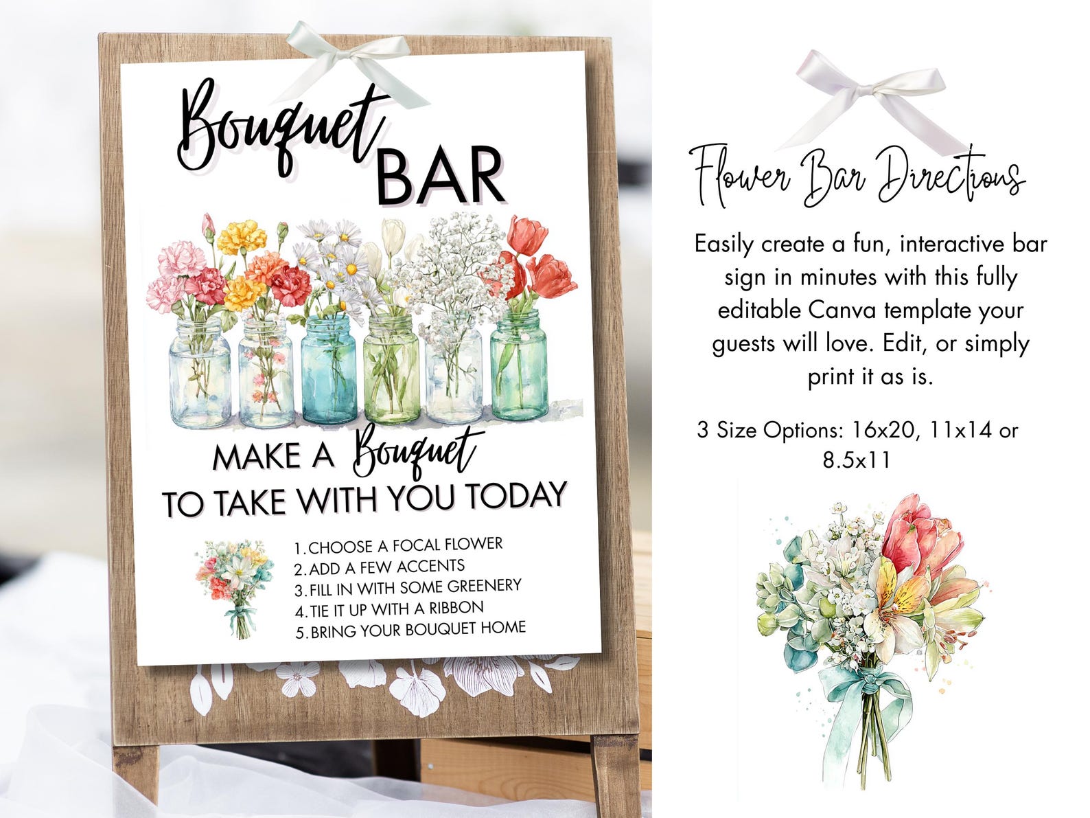 Bouquet Bar Sign, DIY Flower Station Printable, Editable Canva Template ...