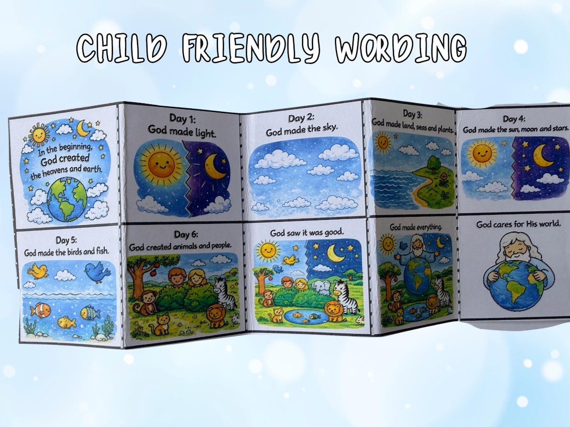 Creation Story Bible Craft for Kids, Genesis 1 Foldable Coloring ...