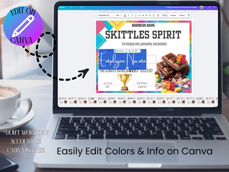 Employee Candy Award Certificates, Editable Office Recognition, Funny ...