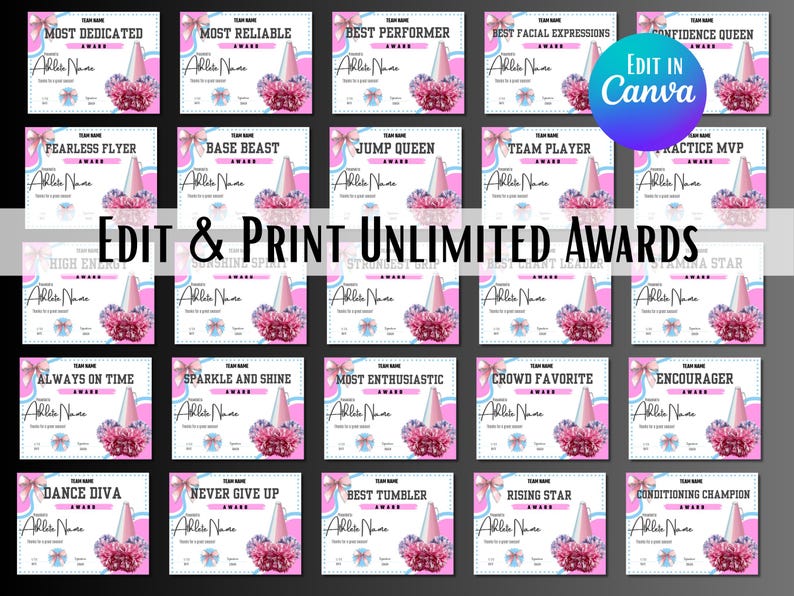 Cheerleader Award Certificates, Editable Cheer Recognition, End of ...