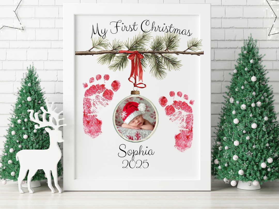 My First Christmas Handprint Footprint Keepsake Craft, Baby Photo ...