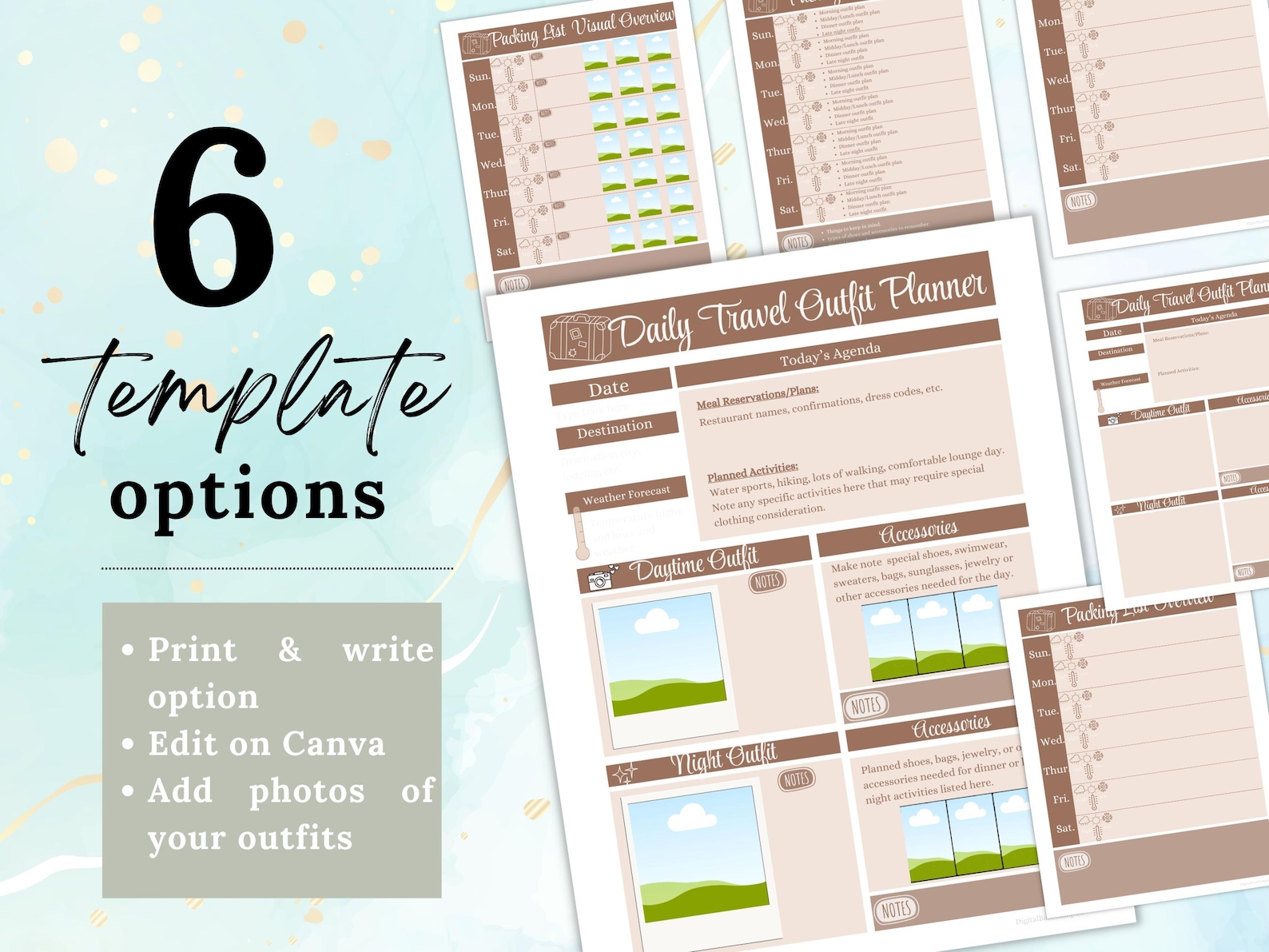 Mocha Travel Packing List: Outfit Planner, Editable Canva Template (PDF ...