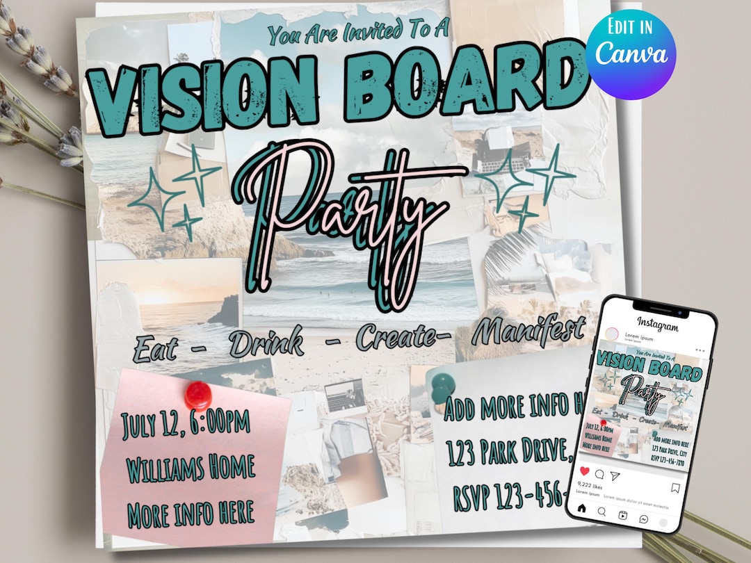 Vision Board Party Flyer, Editable Vision Board Invitation, Goal ...