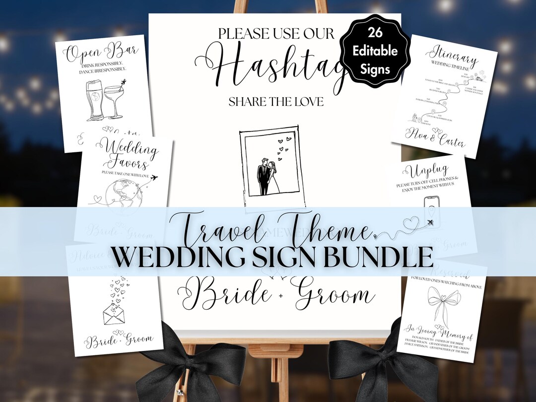 Travel Theme Wedding Signs Bundle, Destination Wedding Decor, Editable ...