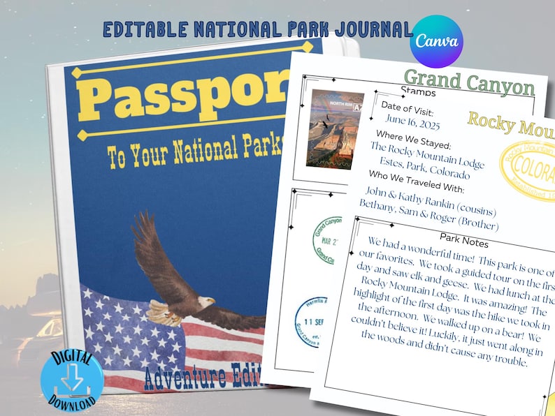 Editable National Park Passport Book, Digital Camping Adventure Journal ...