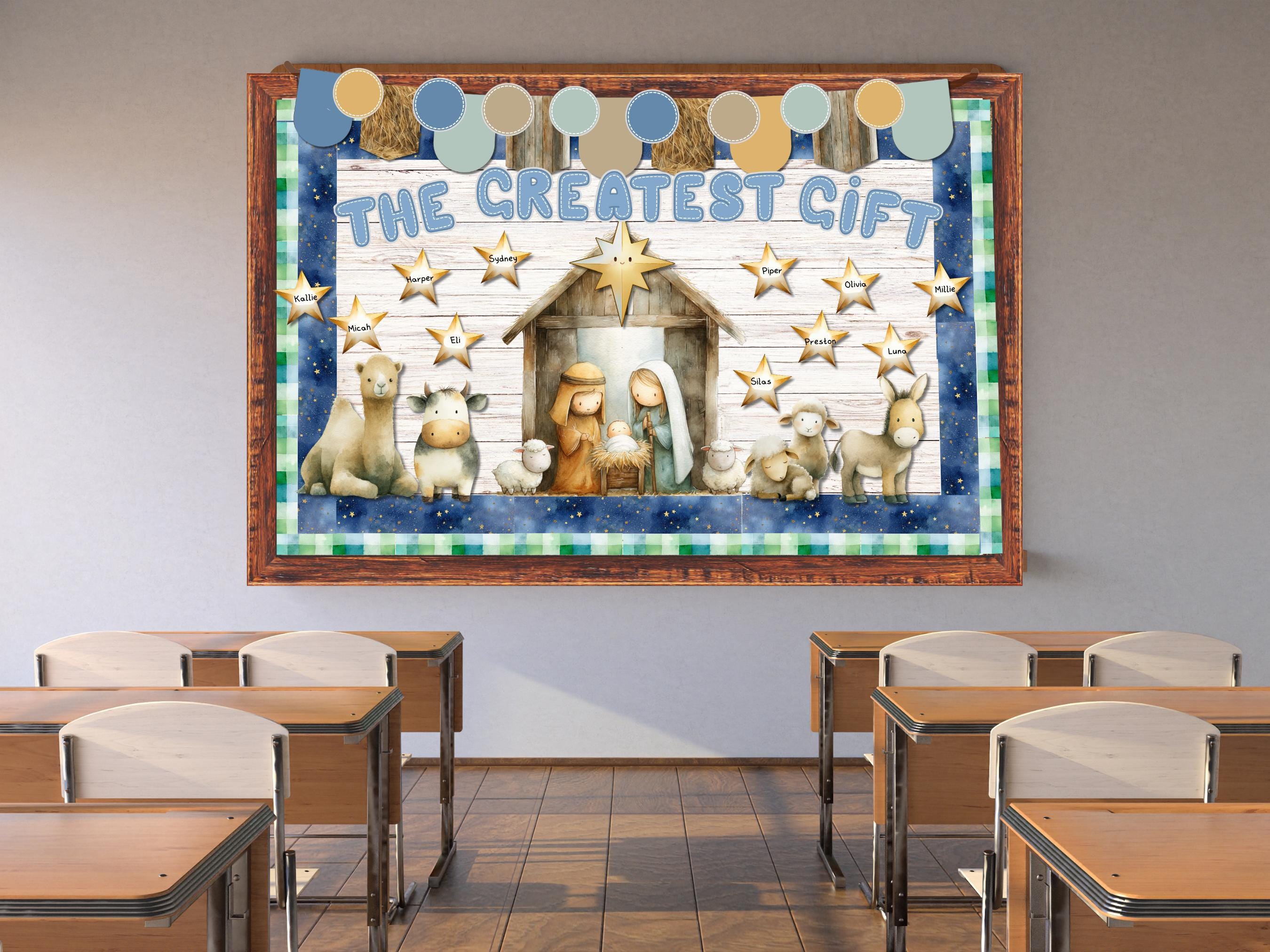 Nativity Christmas Bulletin Board Kit, Christian Classroom Decor ...