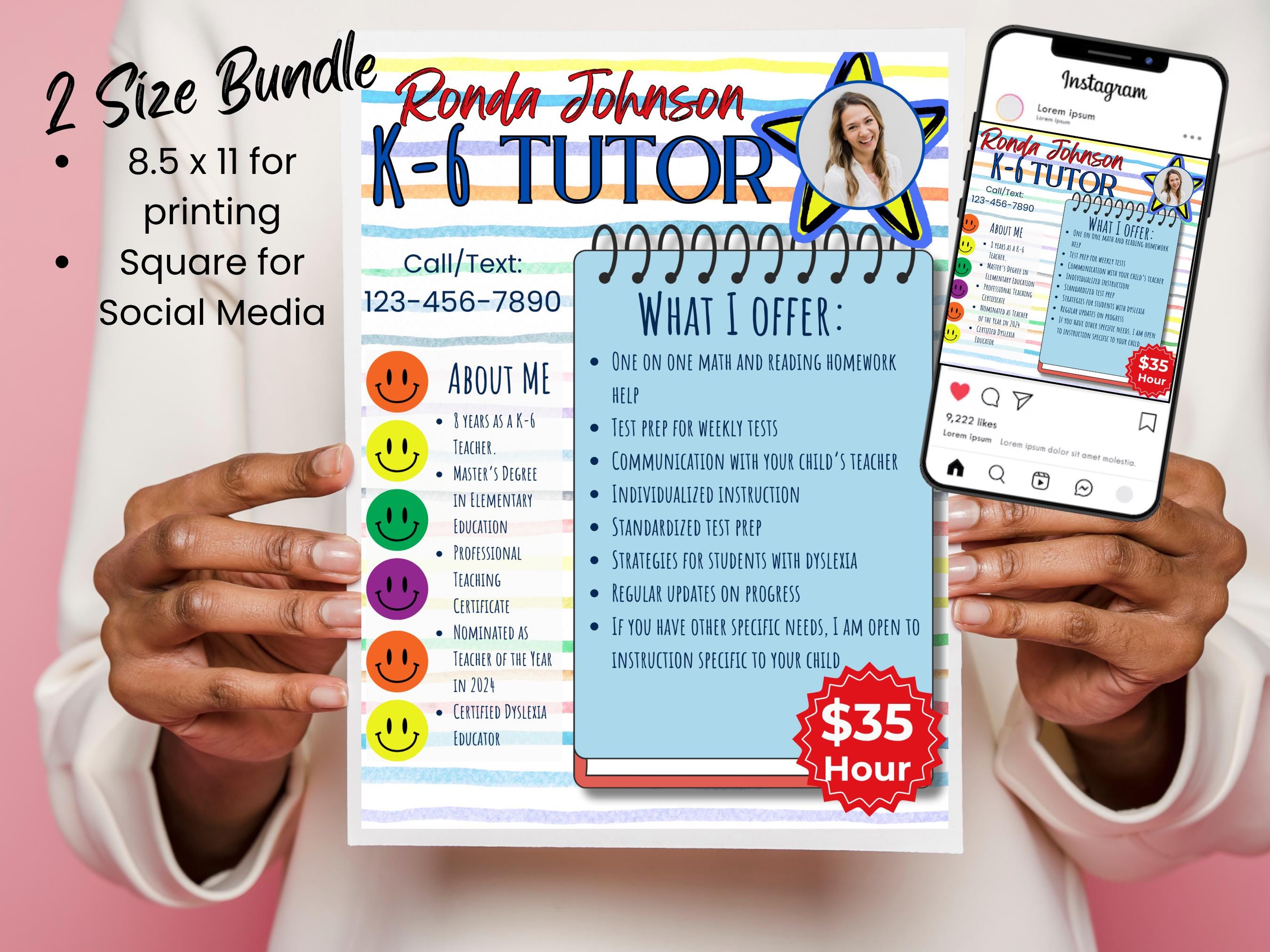 Editable Tutoring Flyer Template: Colorful Design for Canva (digital ...