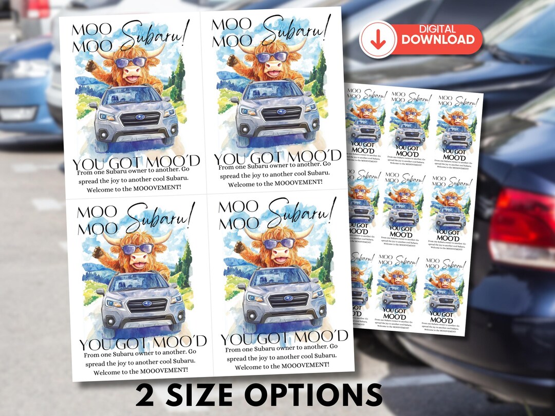 Moo Moo Subaru Cards, Highland Cow Subie Game, Moobaru Printable ...
