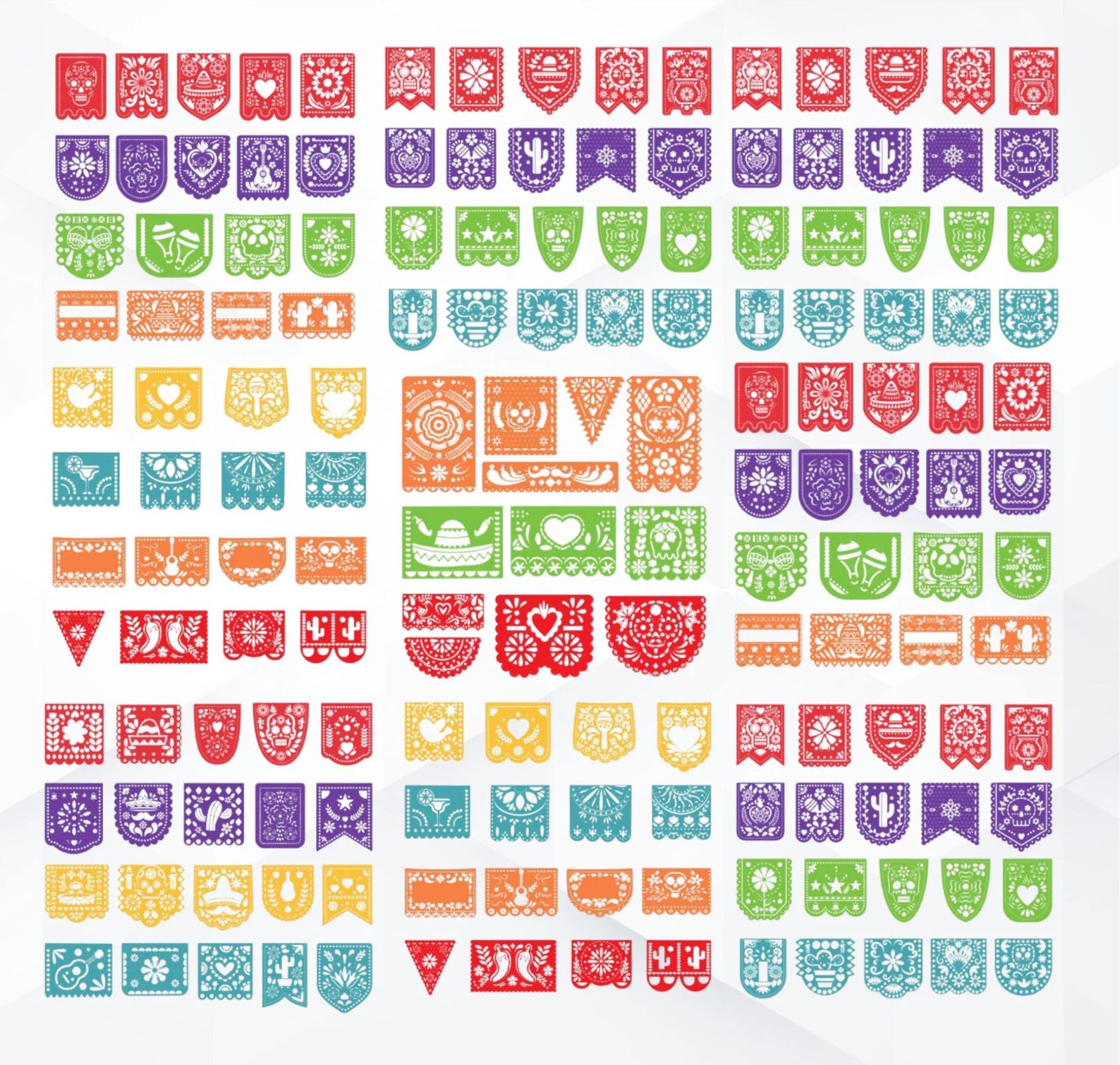 Printable Papel Picado Clipart, SVG Cut Files, Digital Mexican Banners ...
