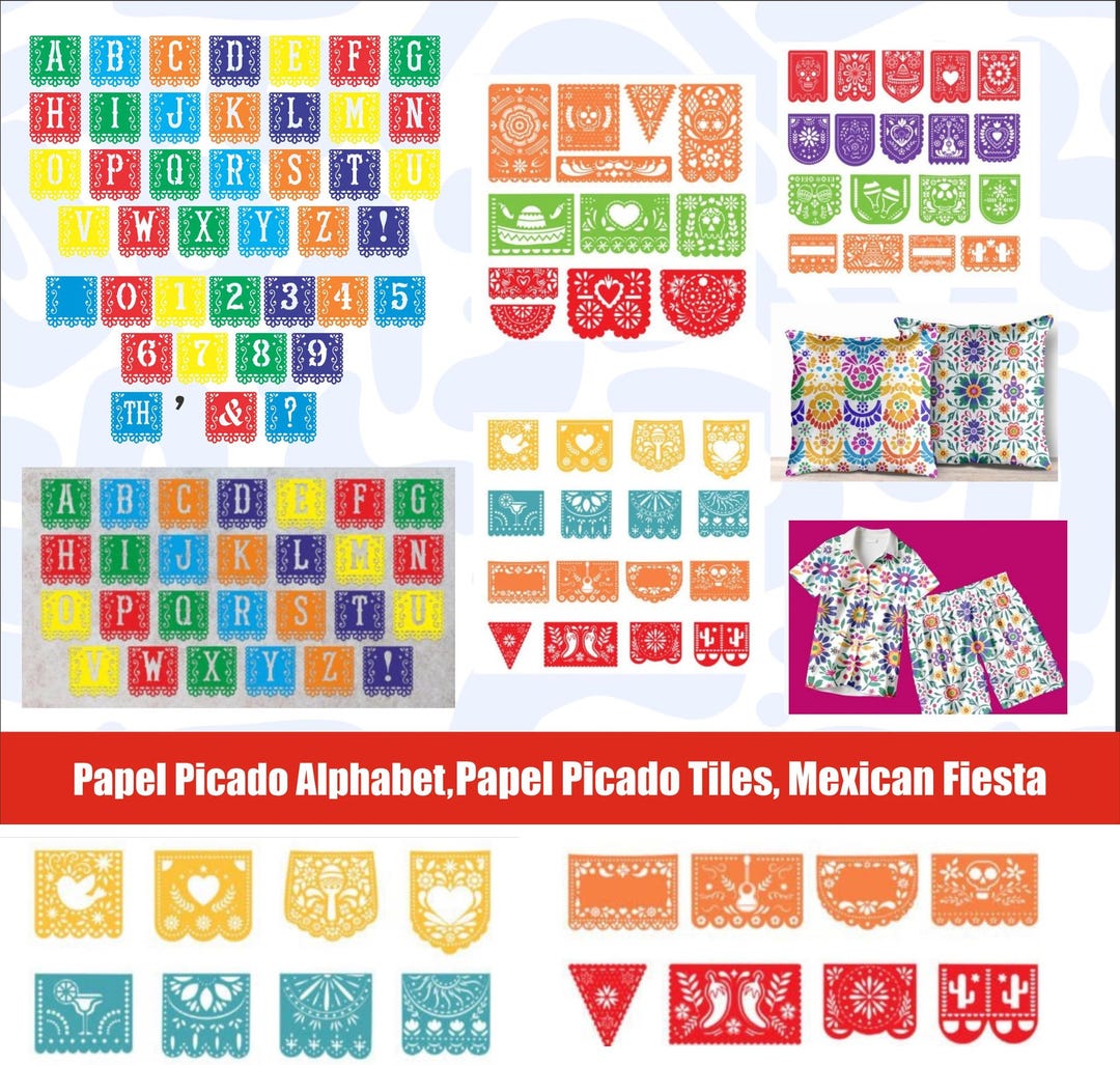 Papel Picado, Mexican Fiesta, Banner Graphic, Tiles Graphic, Alphabet ...